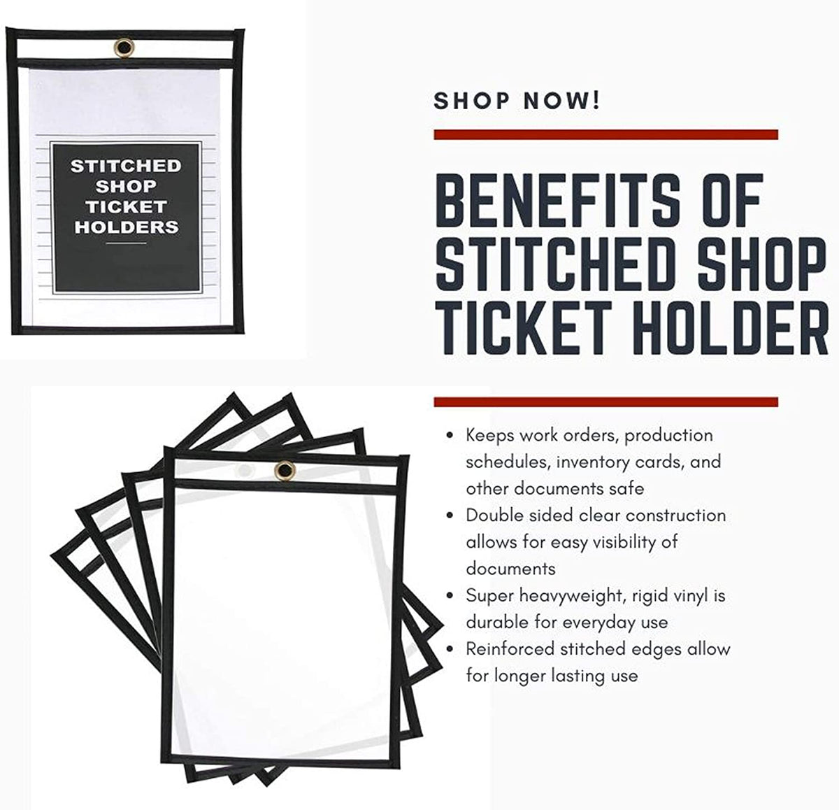 Stitched Shop Ticket Holders,11x17Inch,25Pack,Clear Front ...