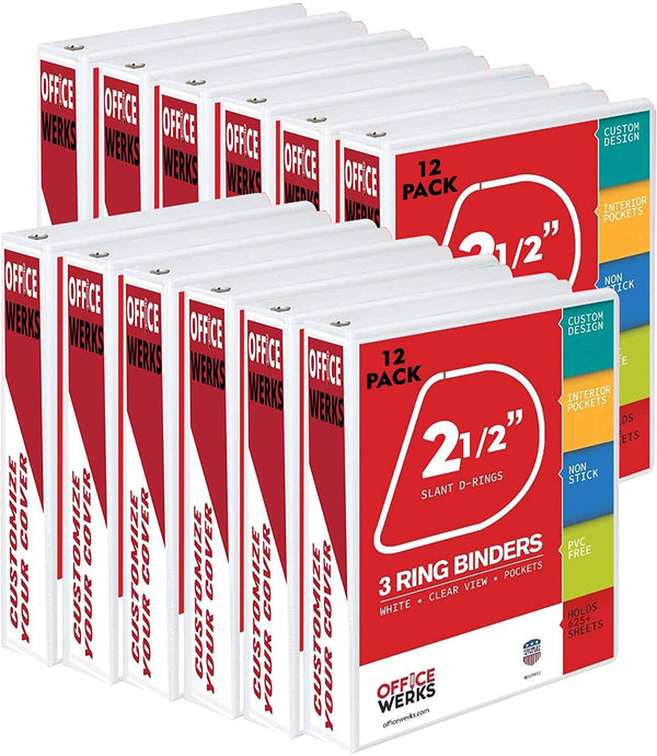 2.5 Inch, Three Ring Binder, White, Angle D-rings - Pack of 12 ...