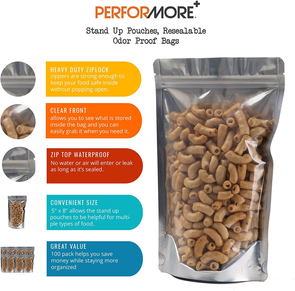 Resealable ziplock bag 100 pack Clear Front aluminum back ...